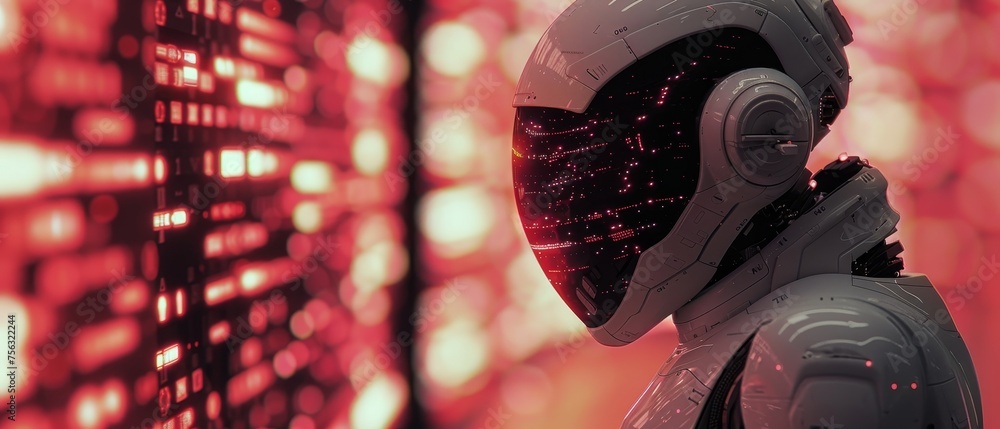 Artificial Intelligence. Man using smart robot AI and artificial intelligence by entering ...