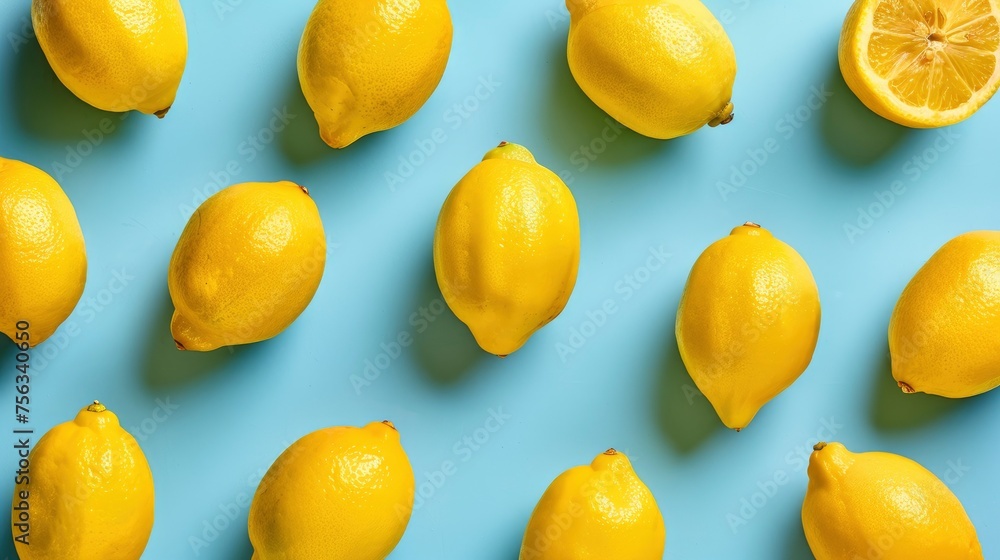 Realistic lemons apart from each other photo pattern, flat color ...