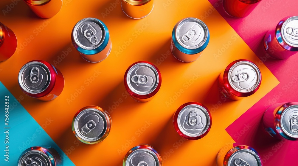 Realistic soda cans apart from each other photo pattern, flat color ...