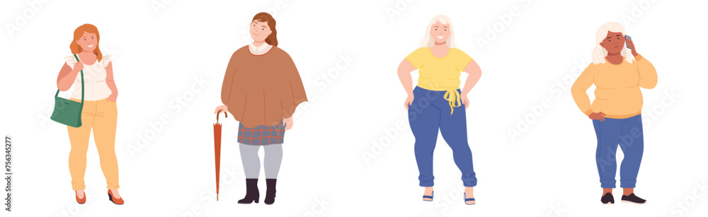 Fat People Characters with Full Body and Obesity Vector Set Stock ...