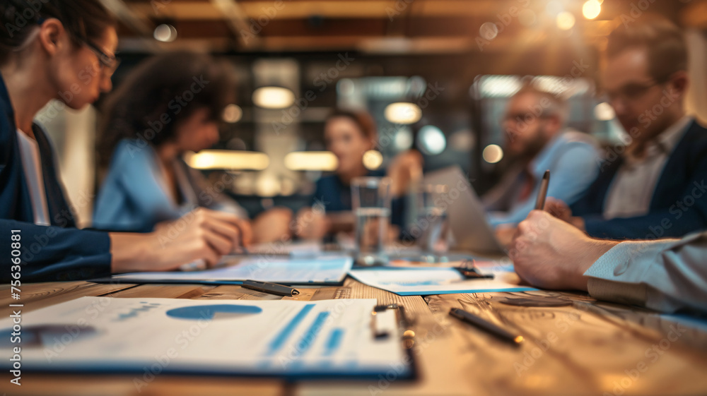 Business team debriefing after a difficult negotiation, with a close-up ...