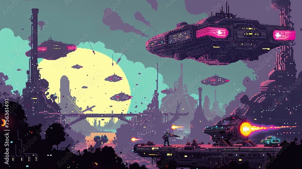 Pixel alien invasion. Style, vintage, pixel art design, gaming culture ...
