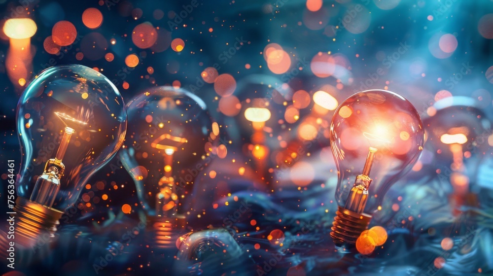 Illuminated Ideas: A Dynamic Display of Glowing Lightbulbs Symbolizing ...