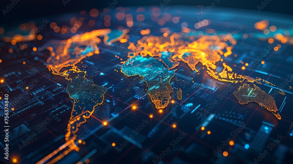 Global Digital Connectivity Network Concept Digital world map with glowing points and lines ...