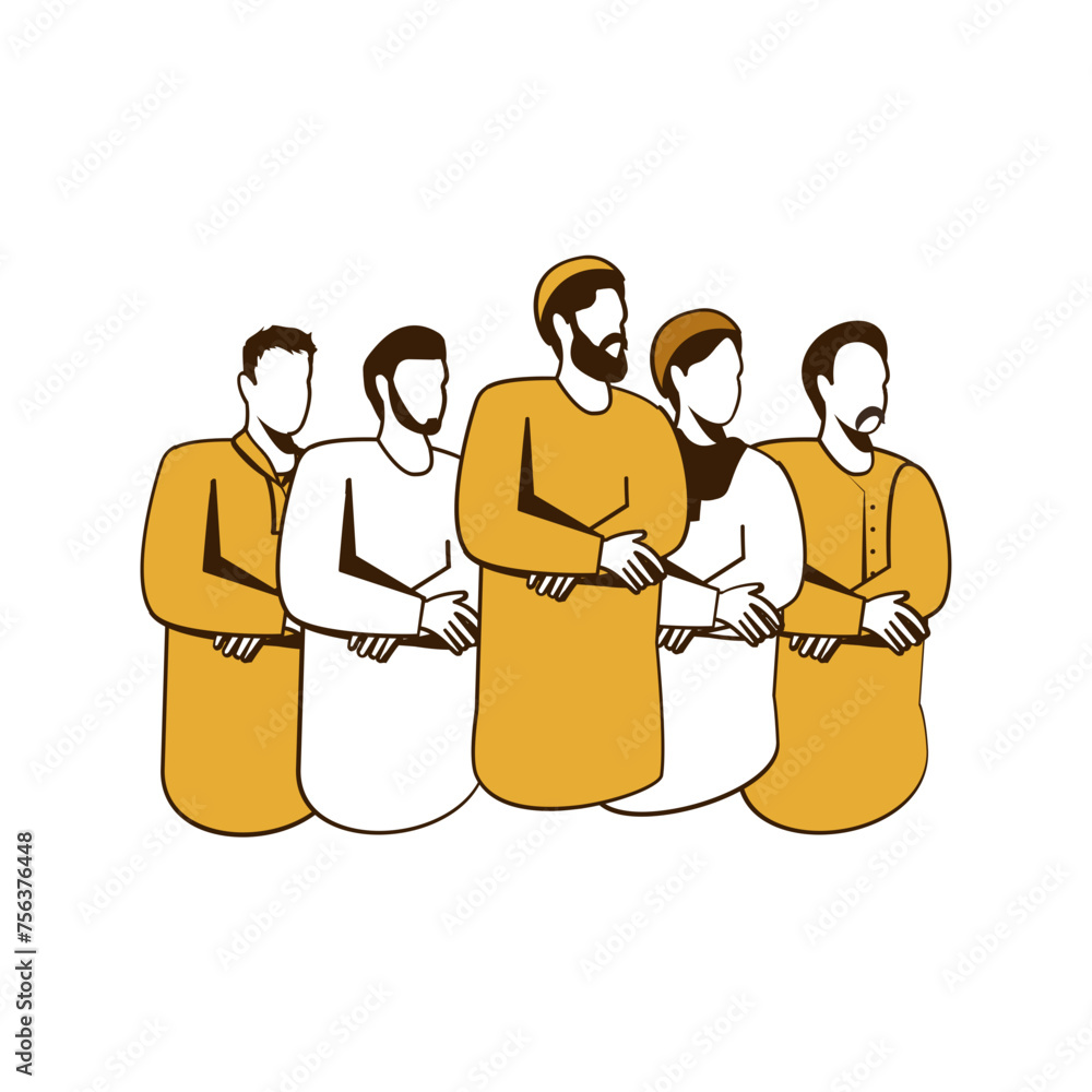 Eid Jamaah or Jamat Concept, Group of Muslims Offering festival prayer ...