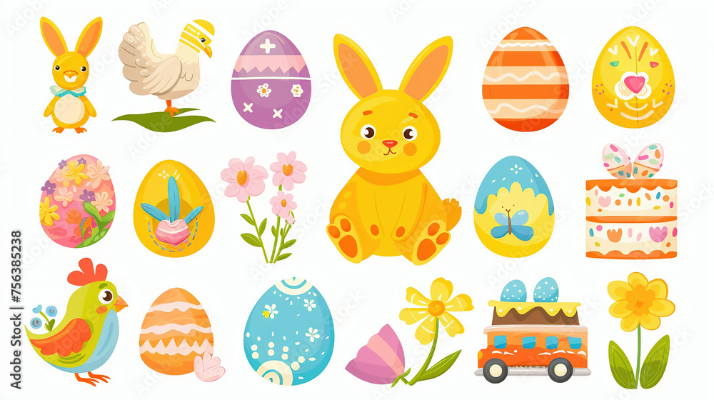 Happy Easter clip art - set of Easter cartoon characters and design ...