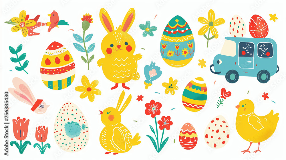 Happy Easter clip art - set of Easter cartoon characters and design ...