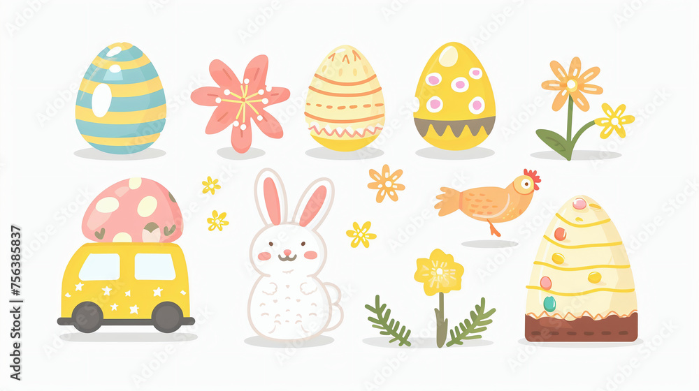 Happy Easter clip art - set of Easter cartoon characters and design ...