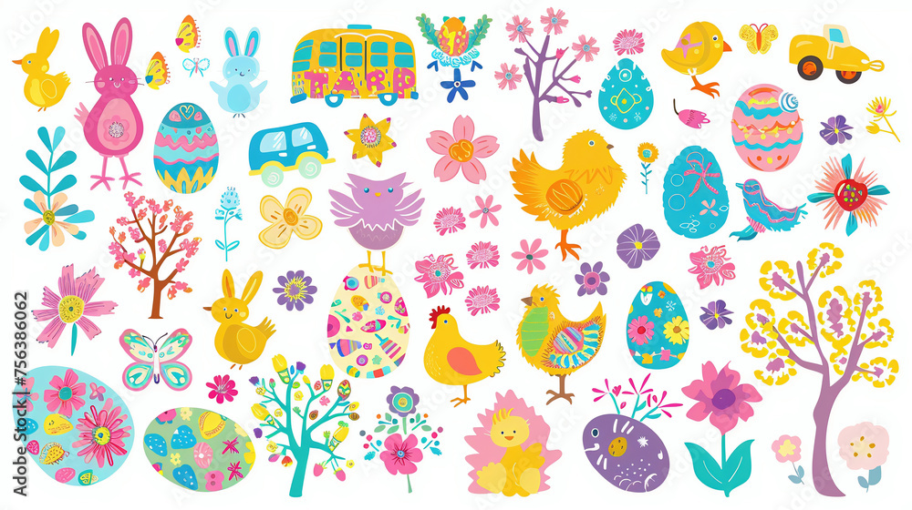 Happy Easter clip art - set of Easter cartoon characters and design ...