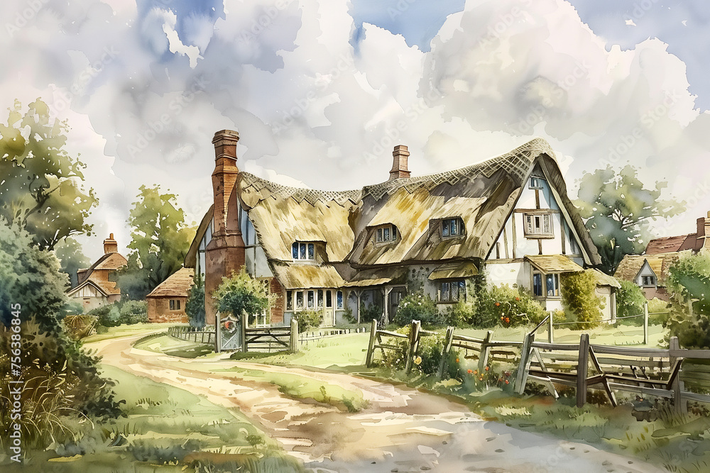 ภาพประกอบสต็อก Watercolour oil painting of an old fashioned ...