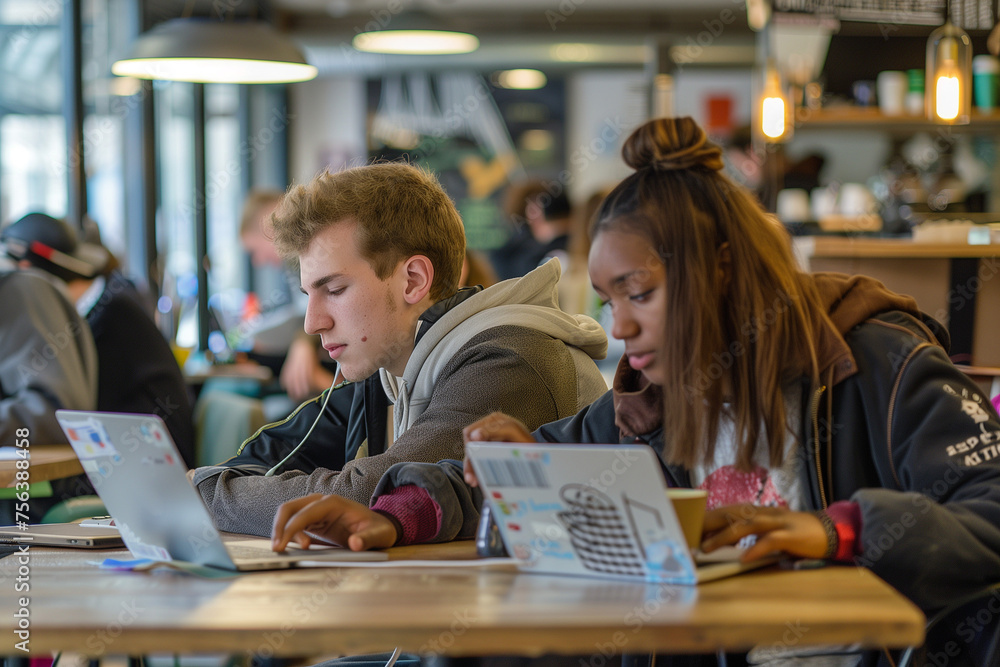 people looking at computer screens while sitting around them in a ...