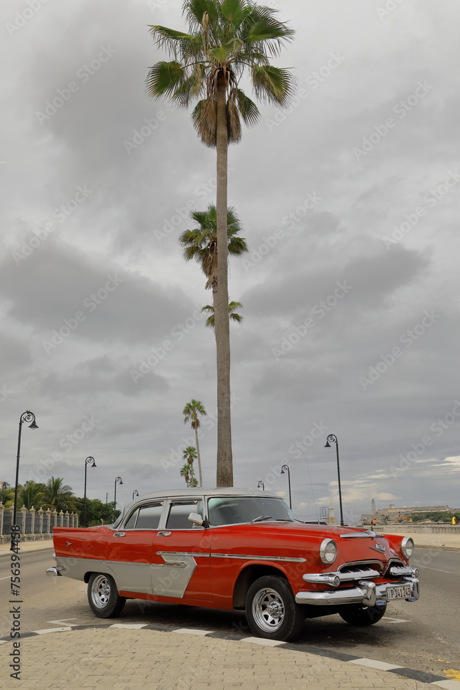 Oldtimer red-gray almendron car -yank tank, Dodge classic- from 1956 ...