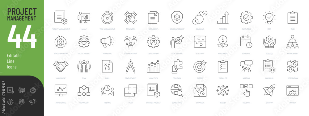 Project Management Line Editable Icons set. Vector illustration in ...