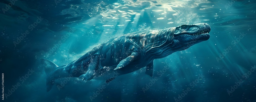 Aquatic Mosasaurus dinosaur for underwater exploration concept ...