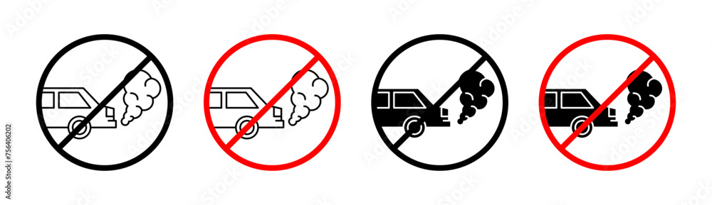 No Exhaust Gases Sign Vector Illustration Set. Forbidden Air Purity ...
