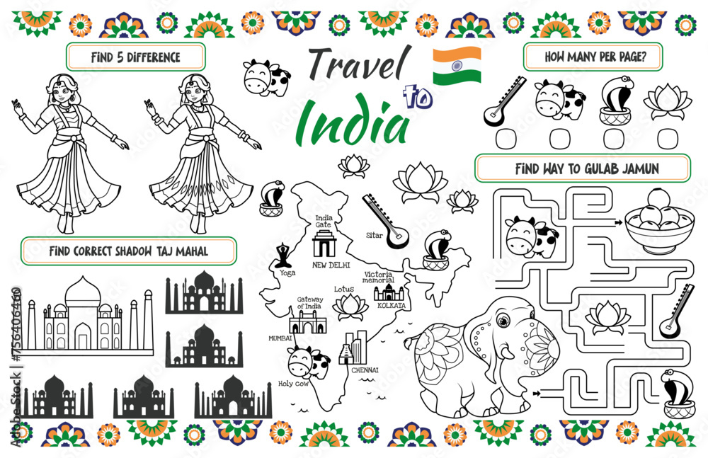 A fun placemat for kids. Printable the “Travel to India” activity sheet ...