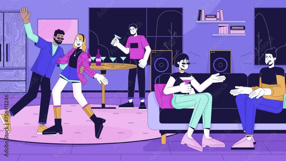 Alcohol issues at party line cartoon animation. Drunk guest problematic ...