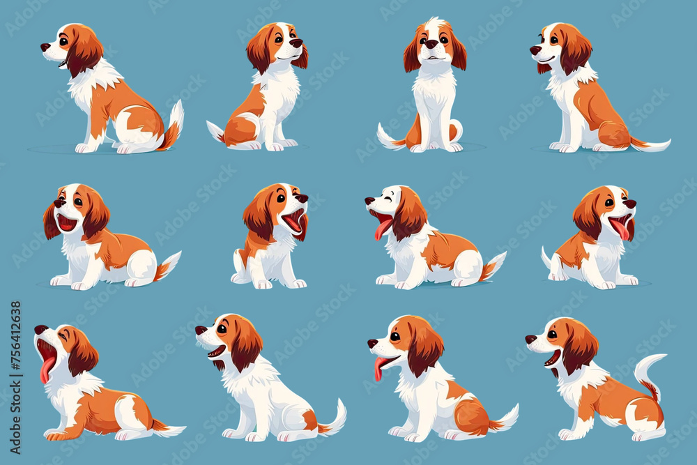 Dog Behavior Set, Eat, Play, Sleep Concept, Various Action and Posture ...