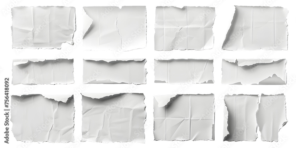Collection of white paper ripped messages torn with copy space, ripped ...