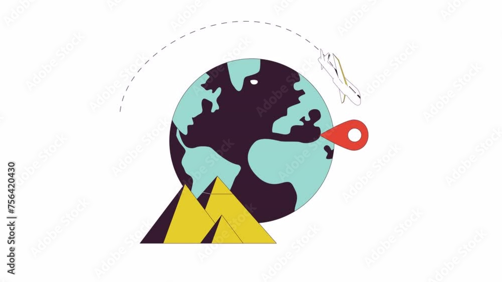 Vidéo Stock International flight line 2D animation. Airplane around world 4K video motion ...