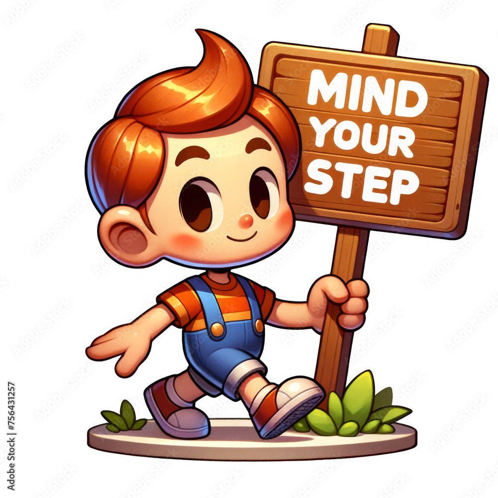 Cartoon Mind your step sign. Caution sign. Transparent background ...