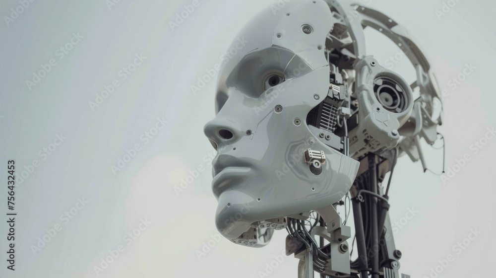 Futuristic android head design with exposed mechanical parts ...