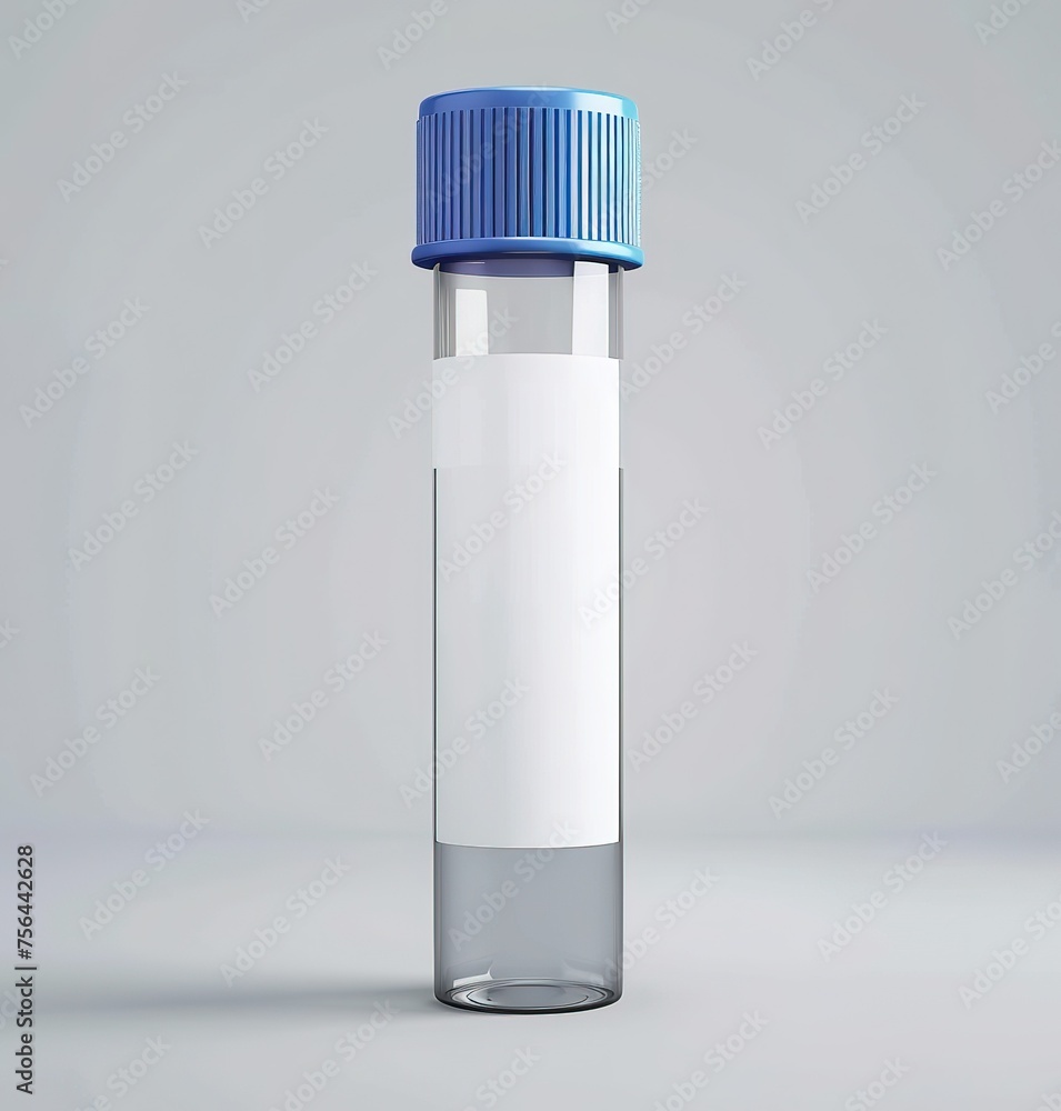 clear plastic test tube with blue cap for laboratory and medical use ...