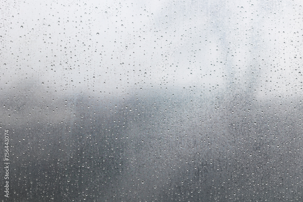 Raindrops on transparent oilcloth. Many drops of water on a transparent ...