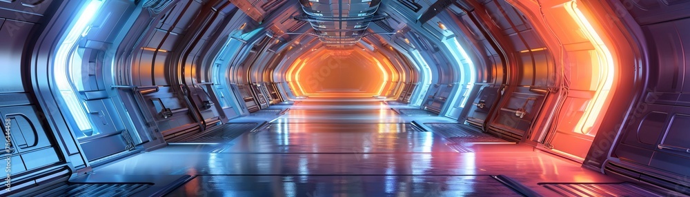 The architectural marvel of an empty giant spacecraft hall accentuated ...
