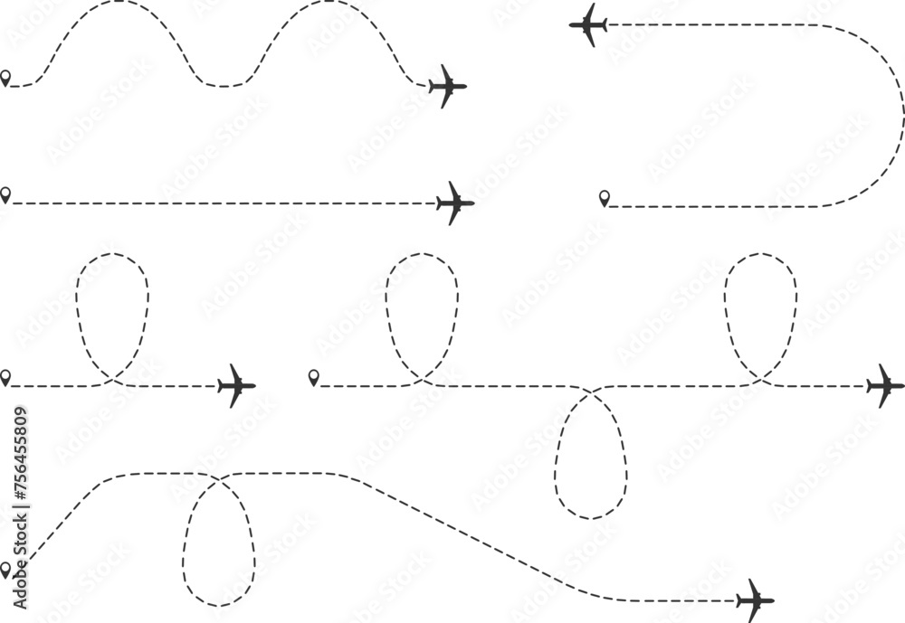 Airplane flight diagram, plane movement direction diagram in the air on ...