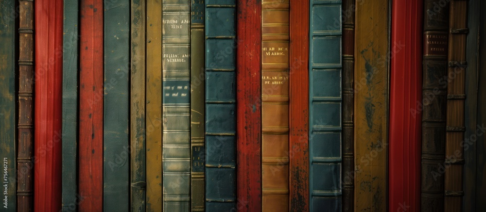 Abstract background with book spines standing in a row, shelf with ...