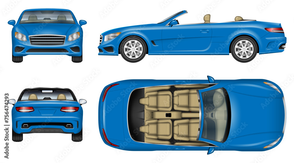 Blue convertible car vector mockup on white for vehicle branding ...
