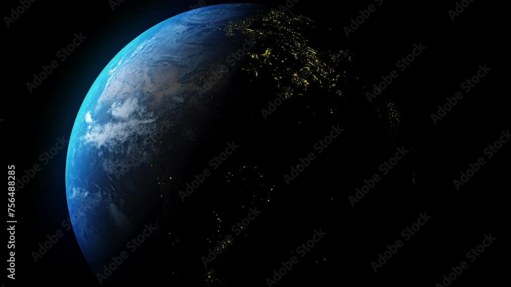 The movement of planet Earth from the left side of the camera towards ...