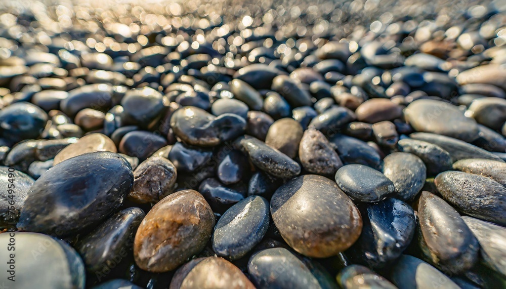seamless dark black pile of small stone pebbles background texture ...