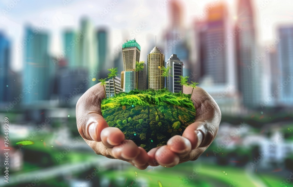 Depiction of an eco conscious environment powered by green technology ...