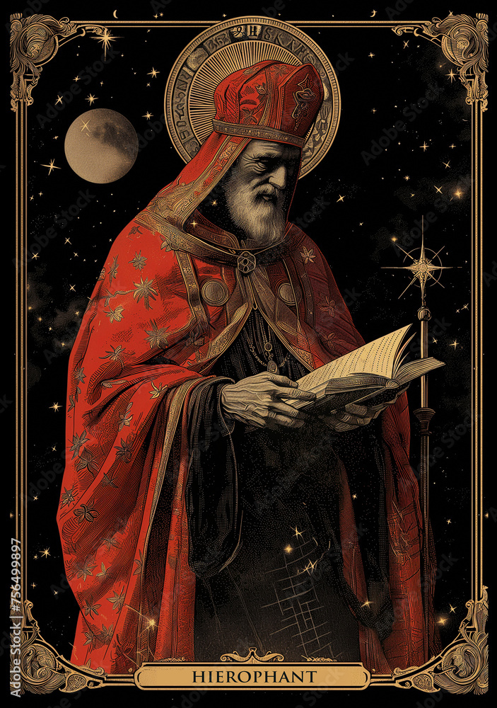 Tarot card n.5 the Hierophant, religious figure symbol of beliefs and ...