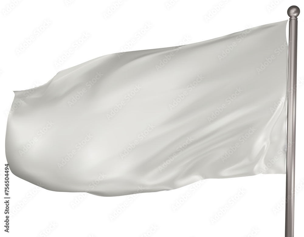 Blank white flag on white background. A White flag waving in the wind ...