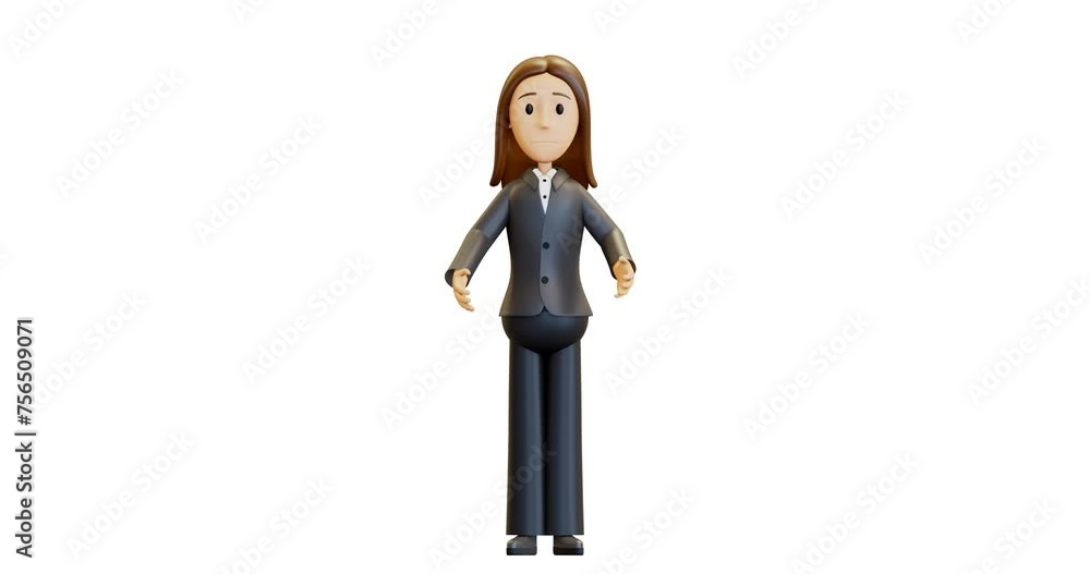 3D animation. Businesswoman in a suit. The office worker is very ...