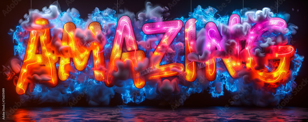 Bold 3D lettering of the word AMAZING with a dynamic, impactful font ...