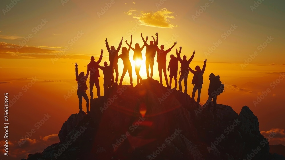 A powerful image depicting a group of people with arms raised in ...