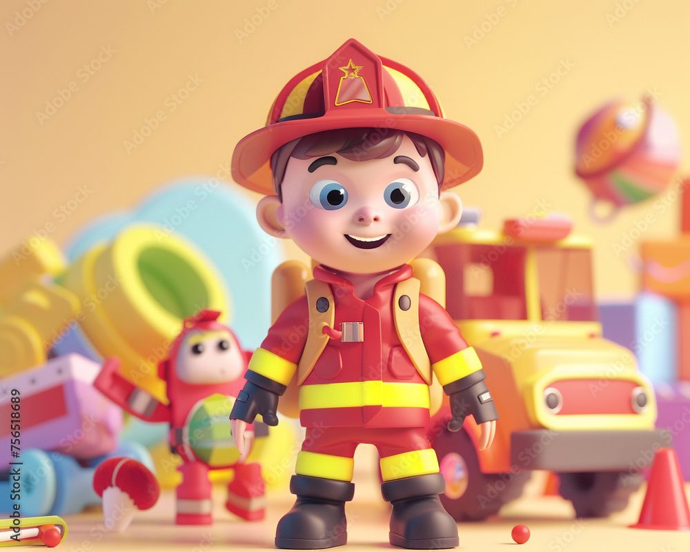 Cartoon character of a kid firefighter with a distinctive design Stock ...