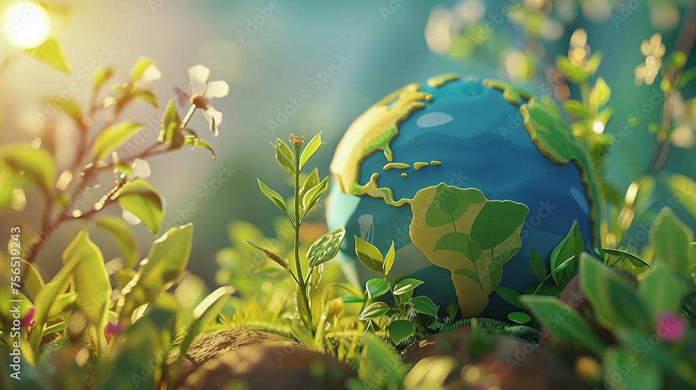 Illustrate a vibrant and visually stunning 3D animation with an eco ...