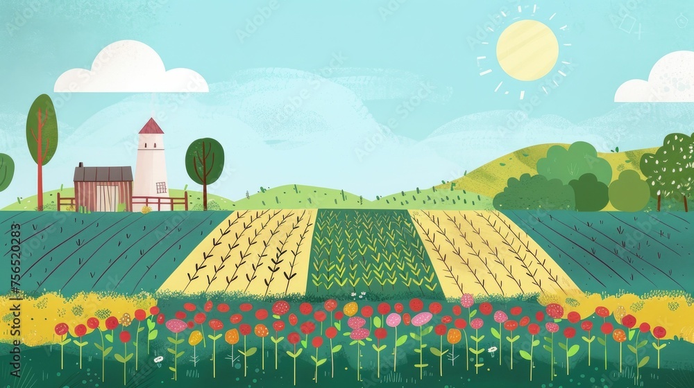 Crop rotation practices depicted in a fun, animated cycle showing ...