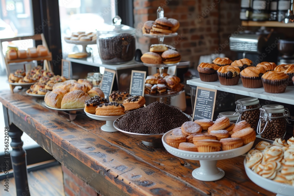 Assorted Fresh Pastries Display at a Bakery Shop. An array of freshly ...