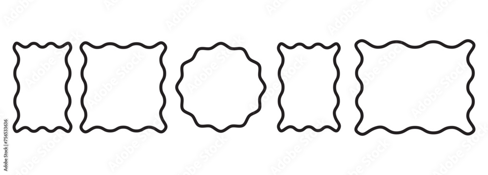 set of Doodle rectangle zig zag wave curve edge outline frame. Hand ...