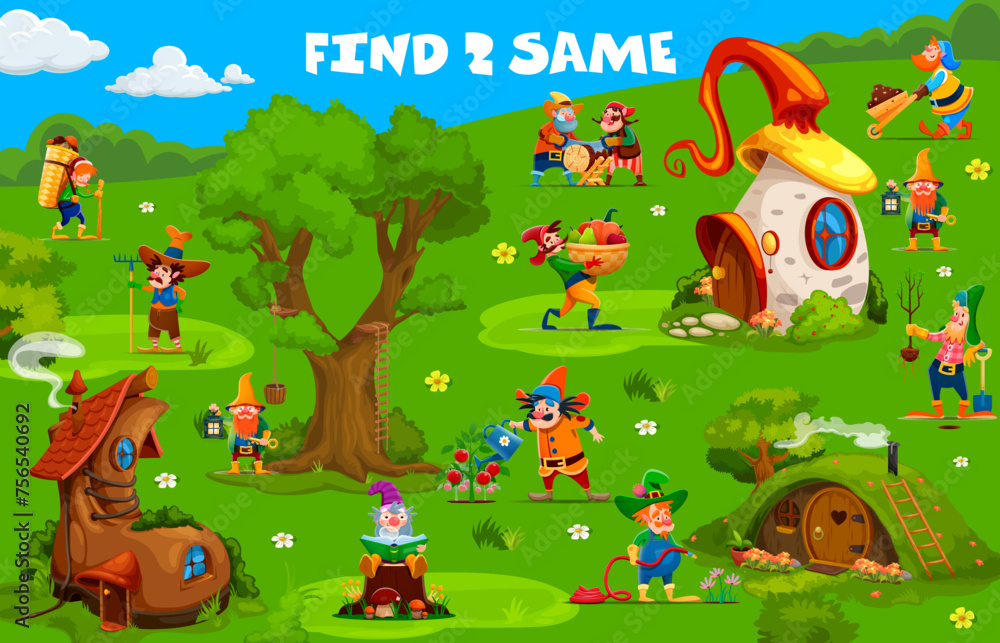 Find two same cartoon garden gnome or dwarf character kids game ...