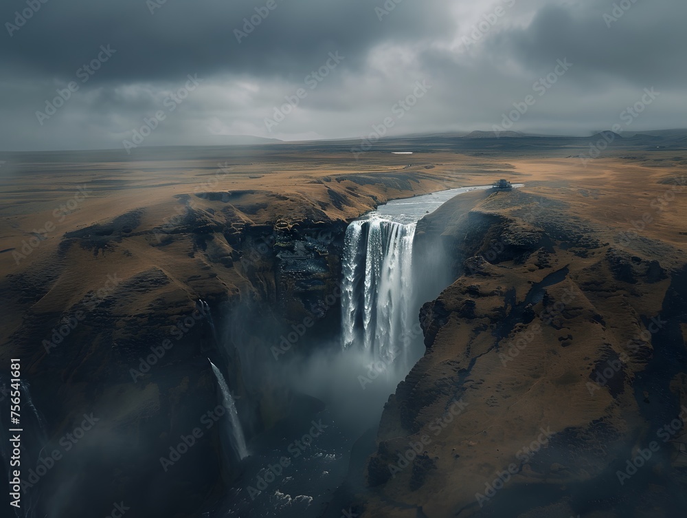 Award-winning drone capture of a majestic Icelandic waterfall, under a ...