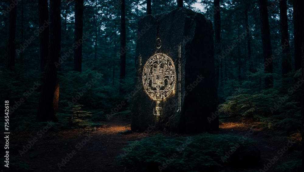 arcane sigil on a forest monolith, magical symbols Stock Illustration ...