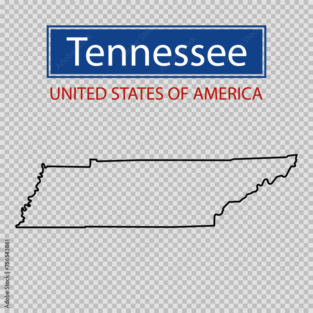 Tennessee state outline map on a transparent background, United States ...