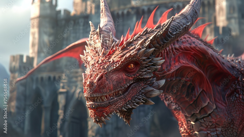 Crimson Dragon with an intimidating glare. The dragon is guarding an ...
